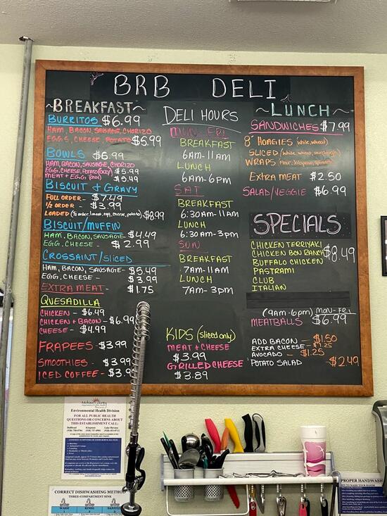 Menu at BRB Market, Lake Havasu City