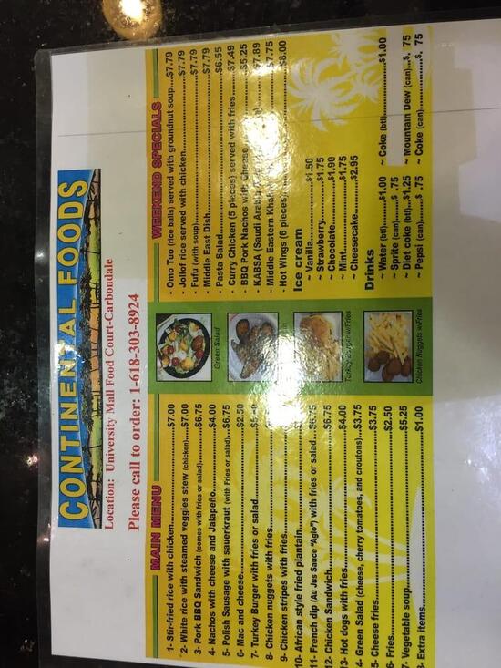 Menu at Continental Foods restaurant, Carbondale