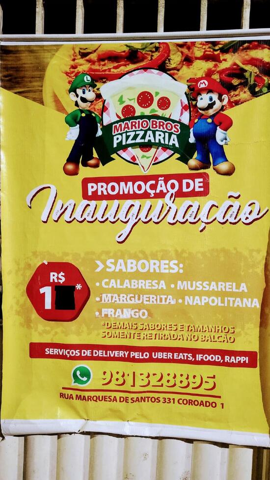 Menu at Mario Bros Pizzaria, Manaus