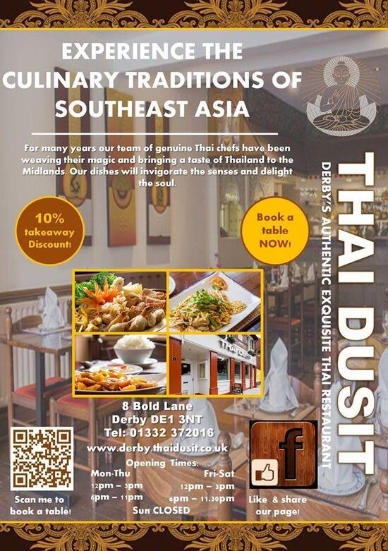 Menu at Thai Dusit restaurant, Derby
