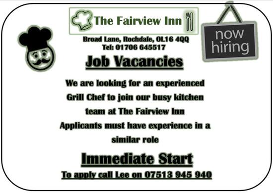 Menu at Fair View Inn restaurant, Rochdale, Broad Lane
