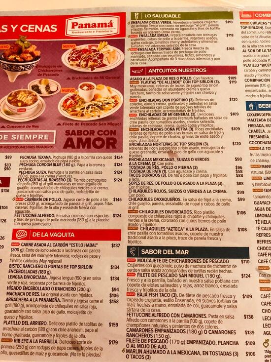 Menu at Restaurant y Pasteleria Panama, Mazatlán