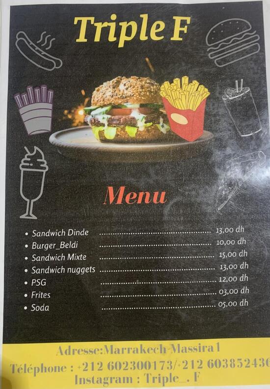 Menu at Triple FFF restaurant, Marrakesh