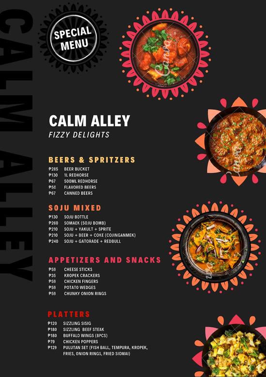 Menu at CALM ALLEY cafe, Quezon