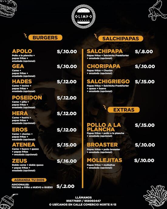 Menu at Olimpo Burger restaurant, Ica