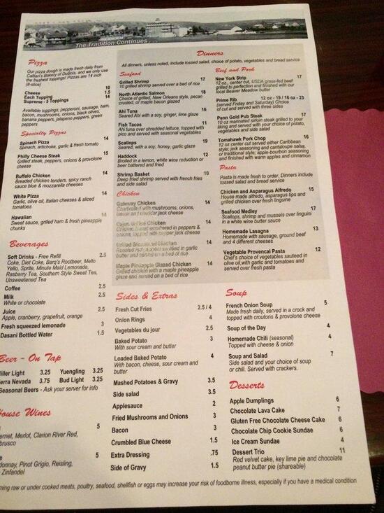 Menu at Gateway Cafe, DuBois