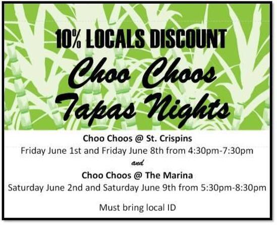 Menu at Choo Choos at the Marina restaurant, Port Douglas, 46 Wharf St
