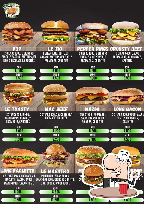 Menu at LE MAESTRO BURGER restaurant, Armentières