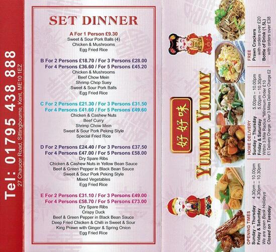 Menu at Yummy Yummy fast food, Sittingbourne