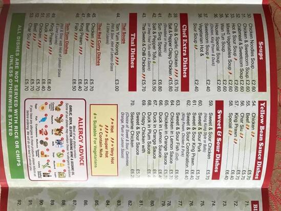 Menu at Sun Sing restaurant, Nantwich