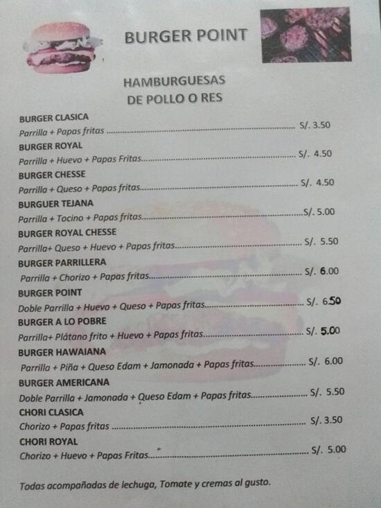 Menu at Burger Point restaurant, Pacasmayo District