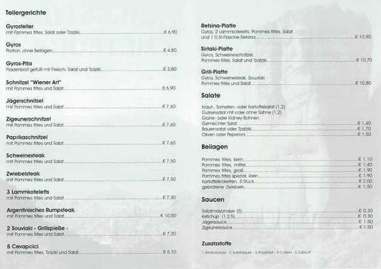 Menu at Grillstube Meteora restaurant, Düsseldorf