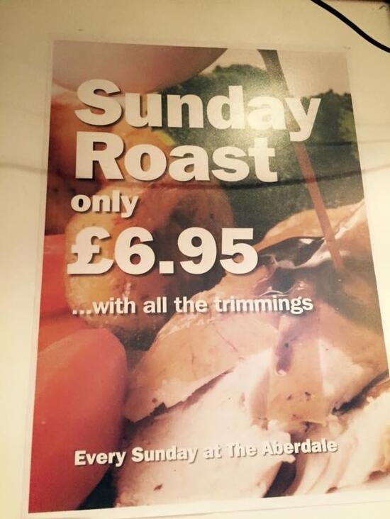 Menu at The Aberdale pub, Leicester