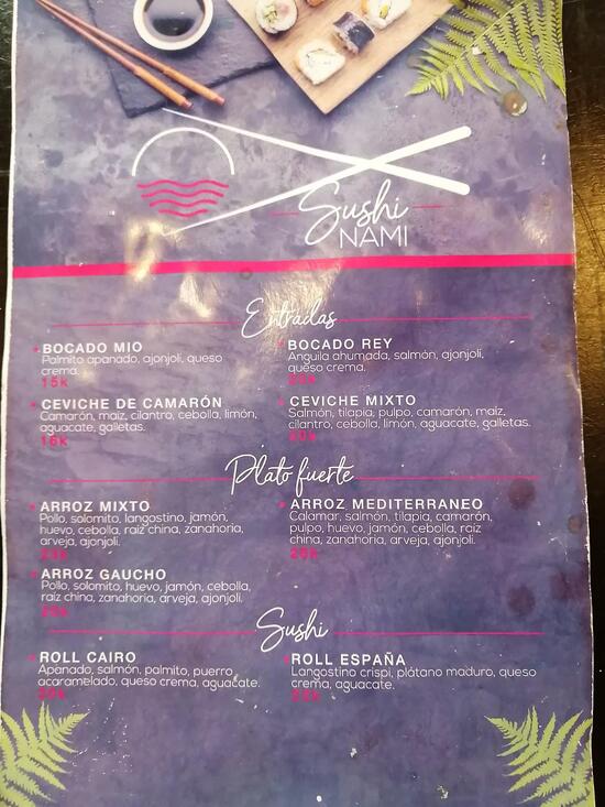 Menu at Sushi Nami restaurant, La Ceja