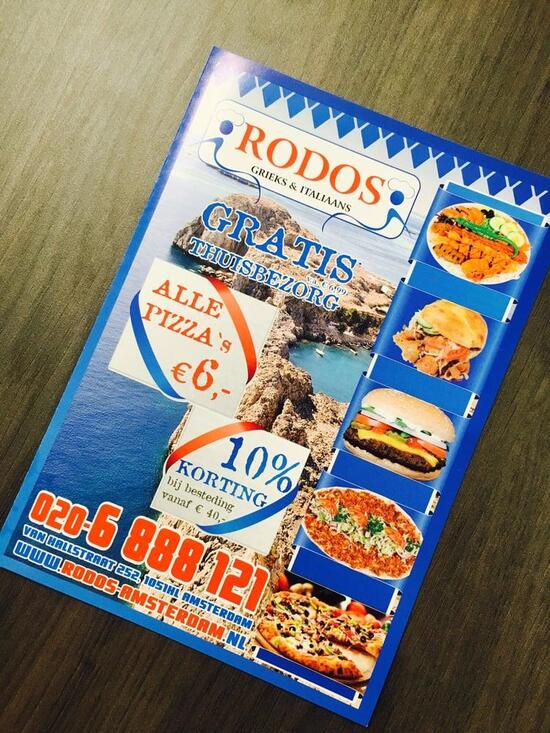 Menu at Rodos, Amsterdam