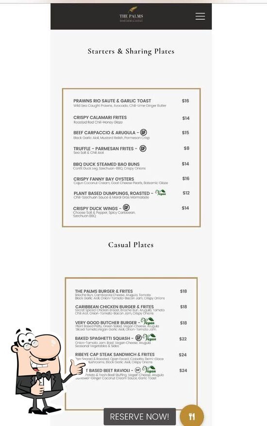Menu at The Palms Restaurant & Lounge, Victoria