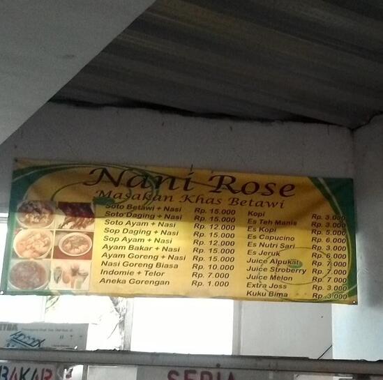 Menu at Nani Rose Masakan Khas Betawi restaurant, Indonesia