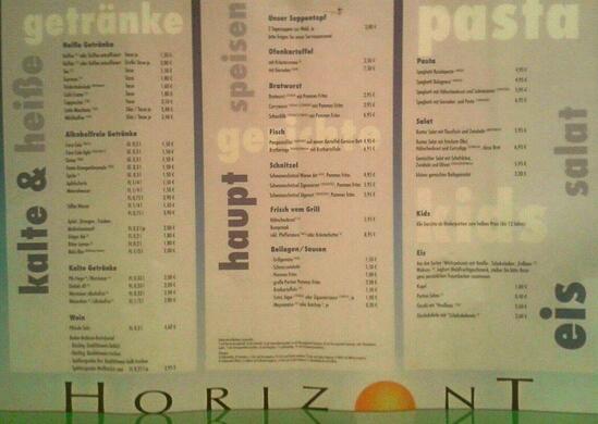 Speisekarte von Horizont restaurant, Haan