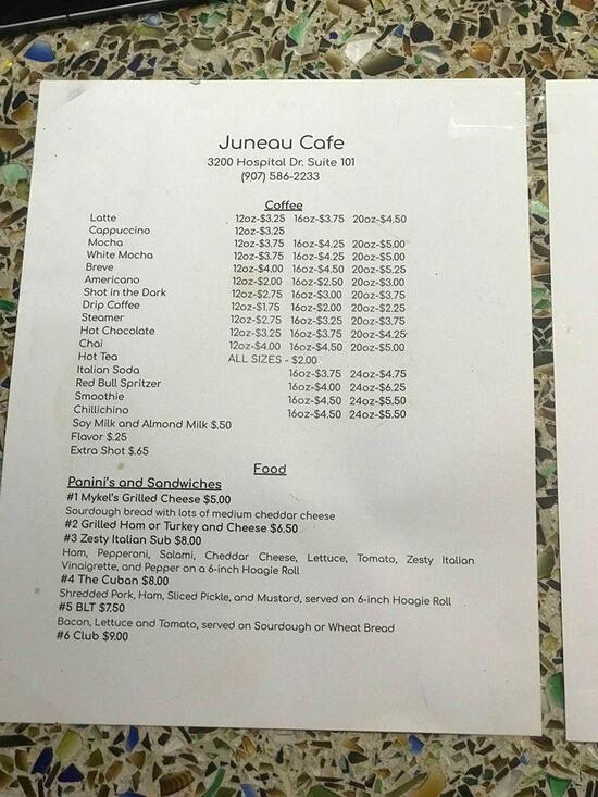 Menu at Juneau Cafe, Juneau