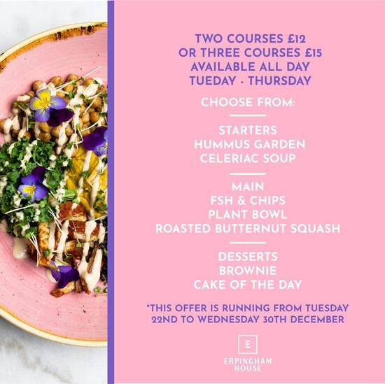 Menu at Erpingham House restaurant, Norwich