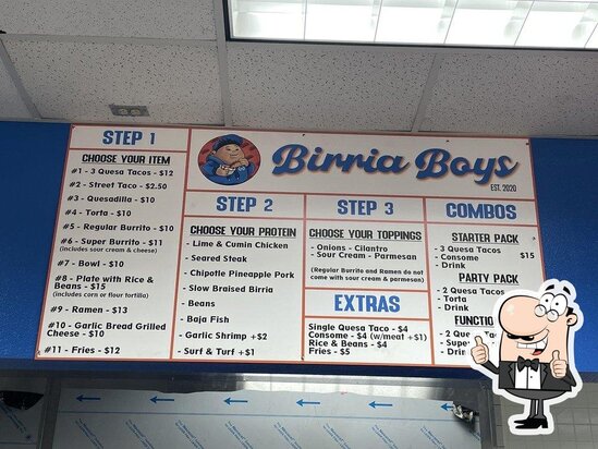 Menu at Birria boys restaurant, Elk Grove