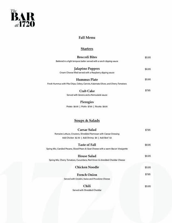 Menu at 1720 Bar & Restaurant, Chalfont
