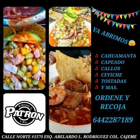 Menu at Mariscos El Patron restaurant, Ciudad Obregón