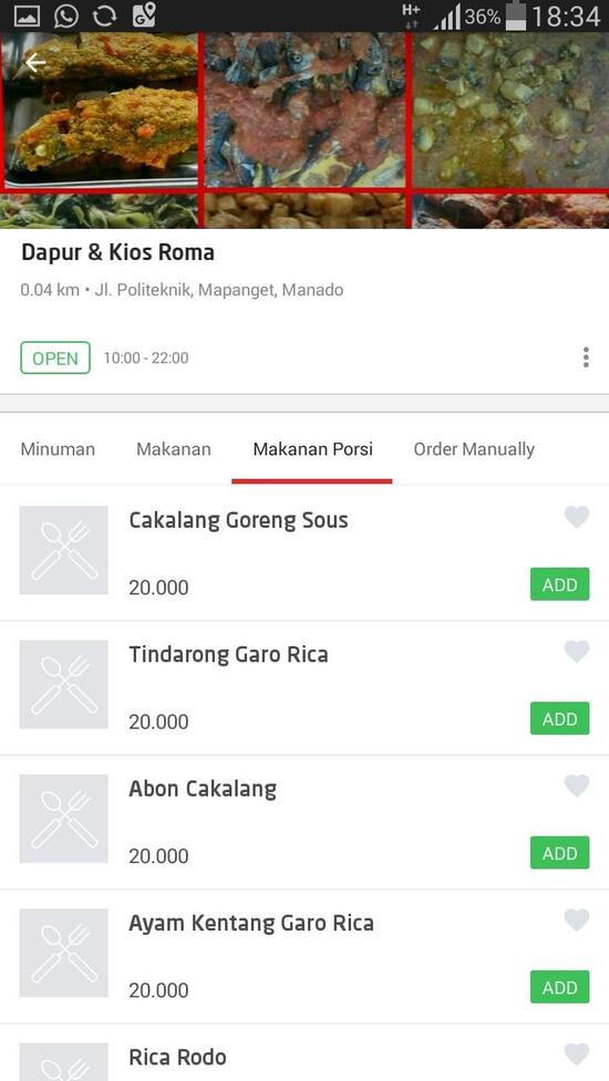 Menu at Dapur & Kios Roma restaurant, Manado