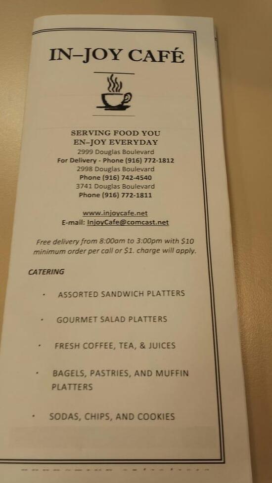 Menu at In-Joy Cafe, Roseville, Douglas Blvd