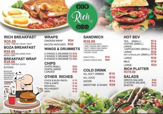 Menu at Rich Café cafe, Durban