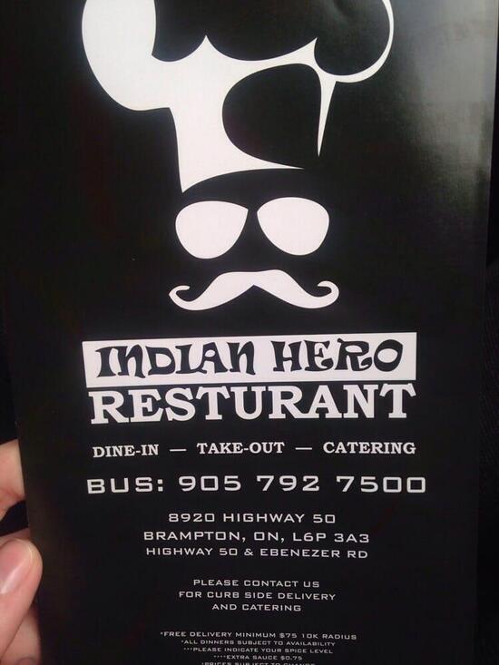 Menu at Indian Hero restaurant, Toronto, 200 Whitmore Road Unit 12&13
