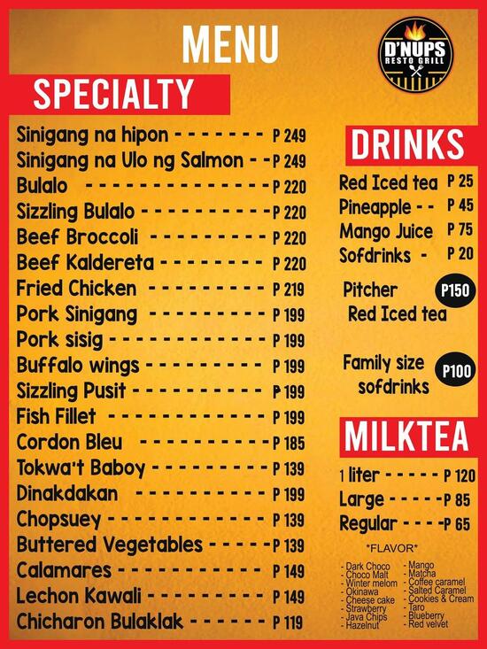 Menu at DINE N CHOW restaurant, Tarlac City