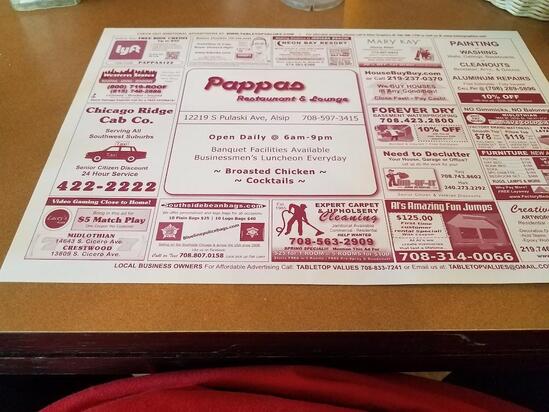 Menu at Pappas Restaurant & Lounge, Alsip