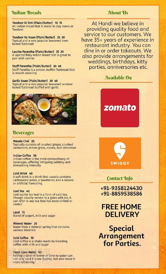 Menu at Handi Restaurant, Dehradun