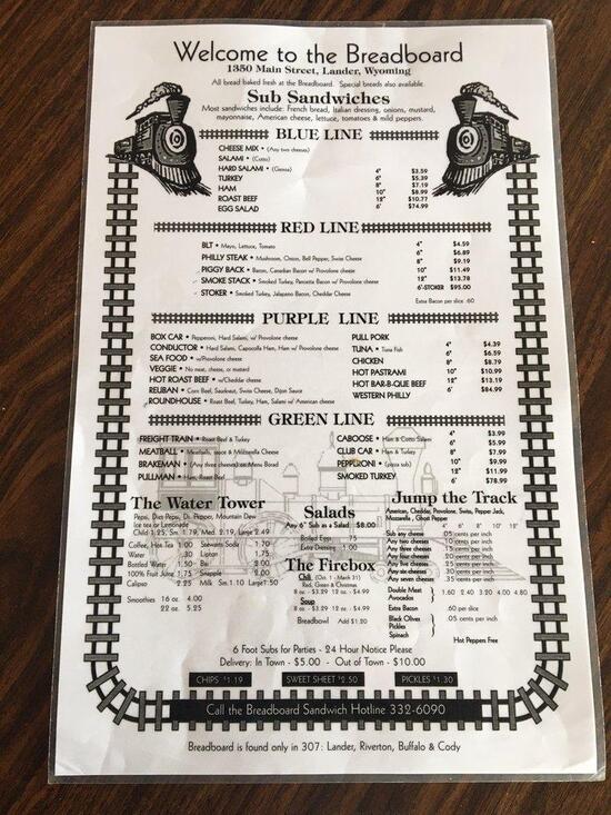Menu at The Bread Board restaurant, Lander