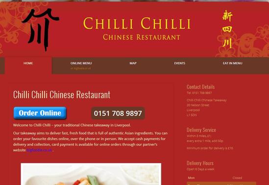 Menu at Chilli Chilli restaurant, Liverpool