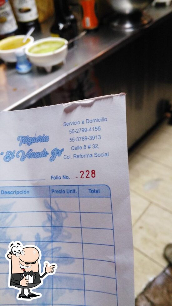 Menu at Taqueria "El Venado Jr" restaurant, Mexico City