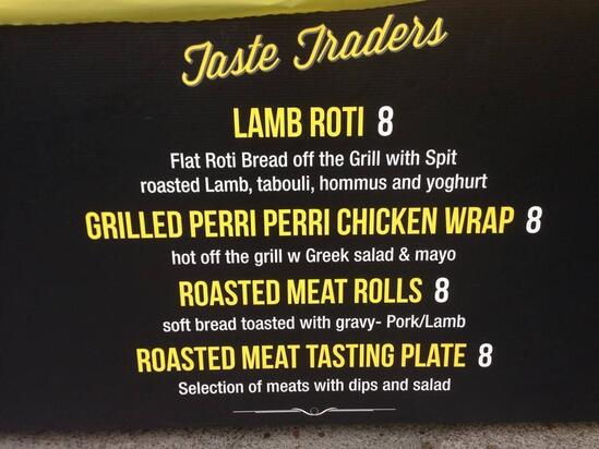 Menu at Taste Traders (Qantas Campus) restaurant, Mascot