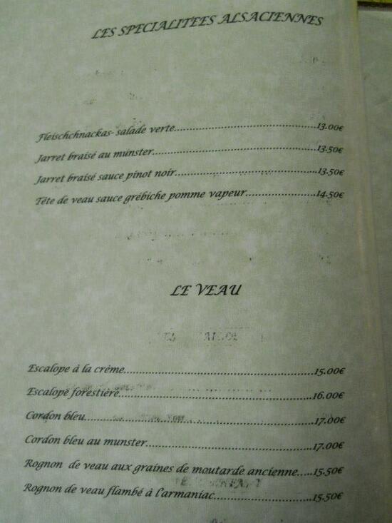 Menu au A L'Arbre Vert restaurant, Kingersheim