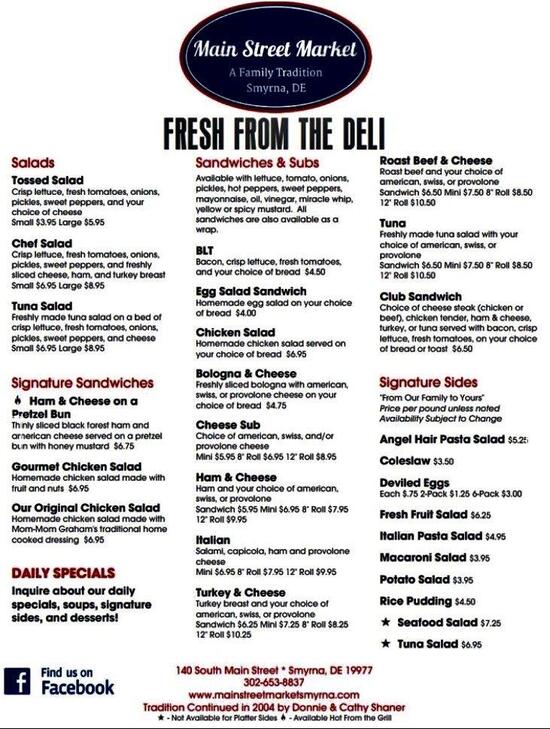 Menu at Main Street Market restaurant, Smyrna