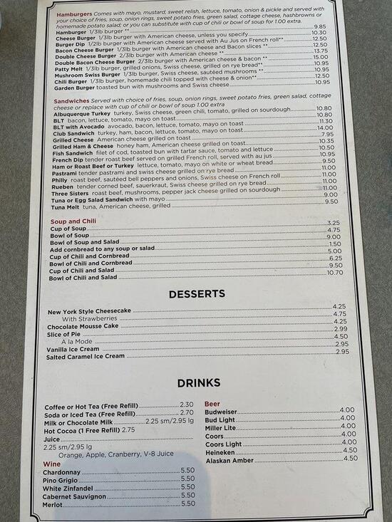 Menu at Sisters Restaurant, Shelton