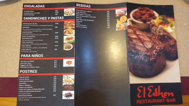 Carta del restaurante El Eden, Tampico, Priv. Miguel Hidalgo 6814