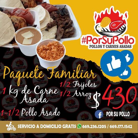 Menu at Pollos y carne asada Por Su Pollo restaurant, Mazatlán