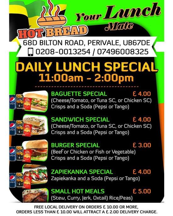 Menu at Hot Bread cafe, Greenford, 68d Bilton Rd