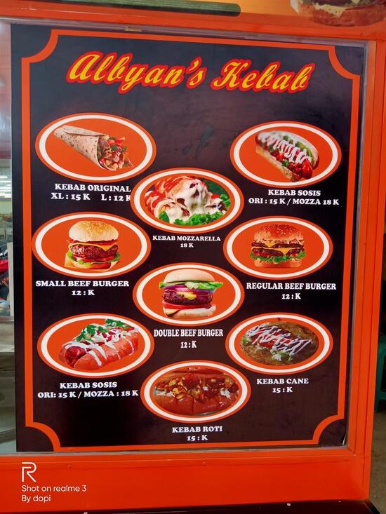 Menu at Kebab Albyan's restaurant, Sragen
