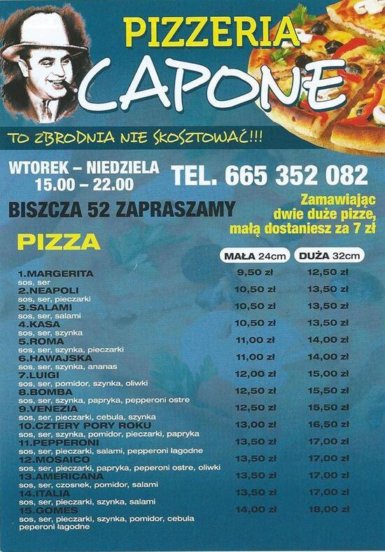 Menu at Pizzeria Capone, Biszcza