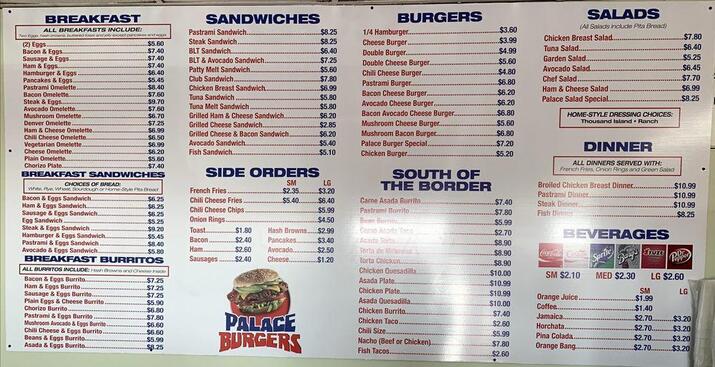 Menu at Palace Burgers restaurant, Alhambra