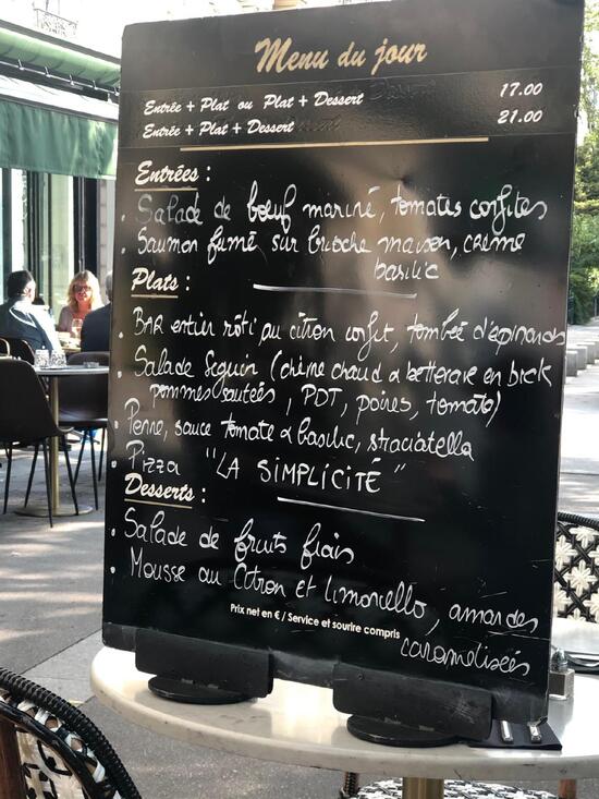 Menu at Jango restaurant, Paris