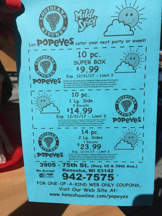 Menu at Popeyes Louisiana Kitchen fast food, Kenosha
