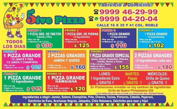 Menu at Five Pizza pizzeria, Merida